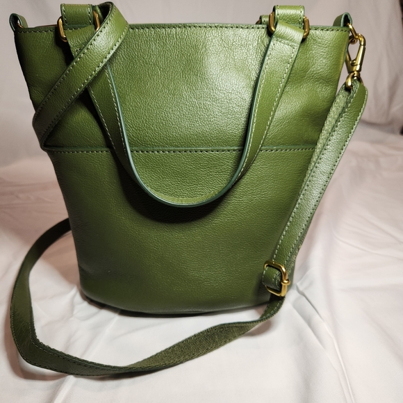 Fossil | Bags | Fossil Mini Amelia Chive Green Leather Bucket Bag Brass ...